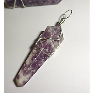 Sublime Gifts 1pc Lepidolite Natural Premium Crystal Cut Healing Gemstone Wire Wrapped with Loop Point Pendant