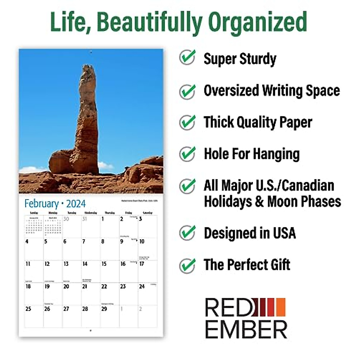 RED EMBER D'ck Pics in Nature 2024 Wall Calendar 12 Month | 12" x 24" Open | Thick & Sturdy Paper | Giftable | Calendar 2024