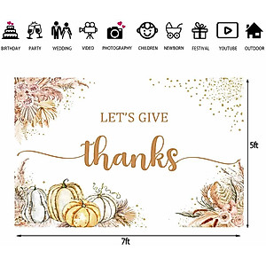 Zliisang 7 x 5ft Let's Give Thanks Backdrop Happy Thanksgiving Party Backdrop Boho Pampas Grass Fall Pumpkins Friendsgiving Party Decorations Thanksgiving Dinner Photo Props