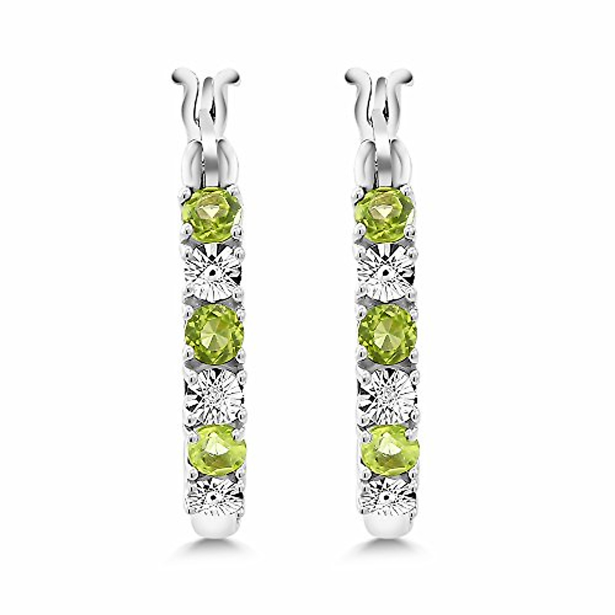 Gem Stone King 925 Sterling Silver Green Peridot and White Diamond Accent Hoop Earrings For Women (0.83 Cttw, Gemstone Birthstone, 22MM = 0.85 Inches Diameter)
