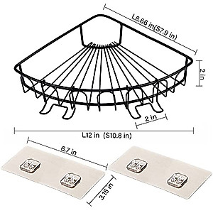 Casaphoria Bathroom Corner Suction Cup Adhesive Black Shower Shelves Caddy Organizer Shelf Hanging Wall Mount Bathroom Corner Shelf No Drilling（2-Pack）