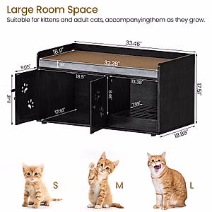 Recaceik Cat Litter Box Enclosure with Mat, Hidden Cat Washroom Furniture with Litter Catcher Box, Wooden Cat House with Door Indoor Cat Cabinet Fit Most Litter Box