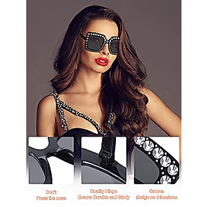 12 Pairs Crystal Oversized Sunglasses Rhinestone Square Diamond Sunglasses Frame Retro Sparkling Glasses for Women Men(Bright Colors)