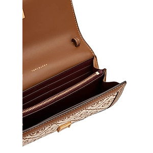 Tory Burch Women's T Monogram Jacquard Wallet Crossbody, Hazel, Tan, Print, One Size