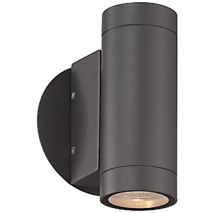 Possini Euro Design Modern Sconce Outdoor Wall Light Fixture Matte Bronze Cylinder 6 1/2" Tempered Glass Lens Up Down Decor for Exterior House Porch Patio Outside Deck Garage Front Door Garden Home