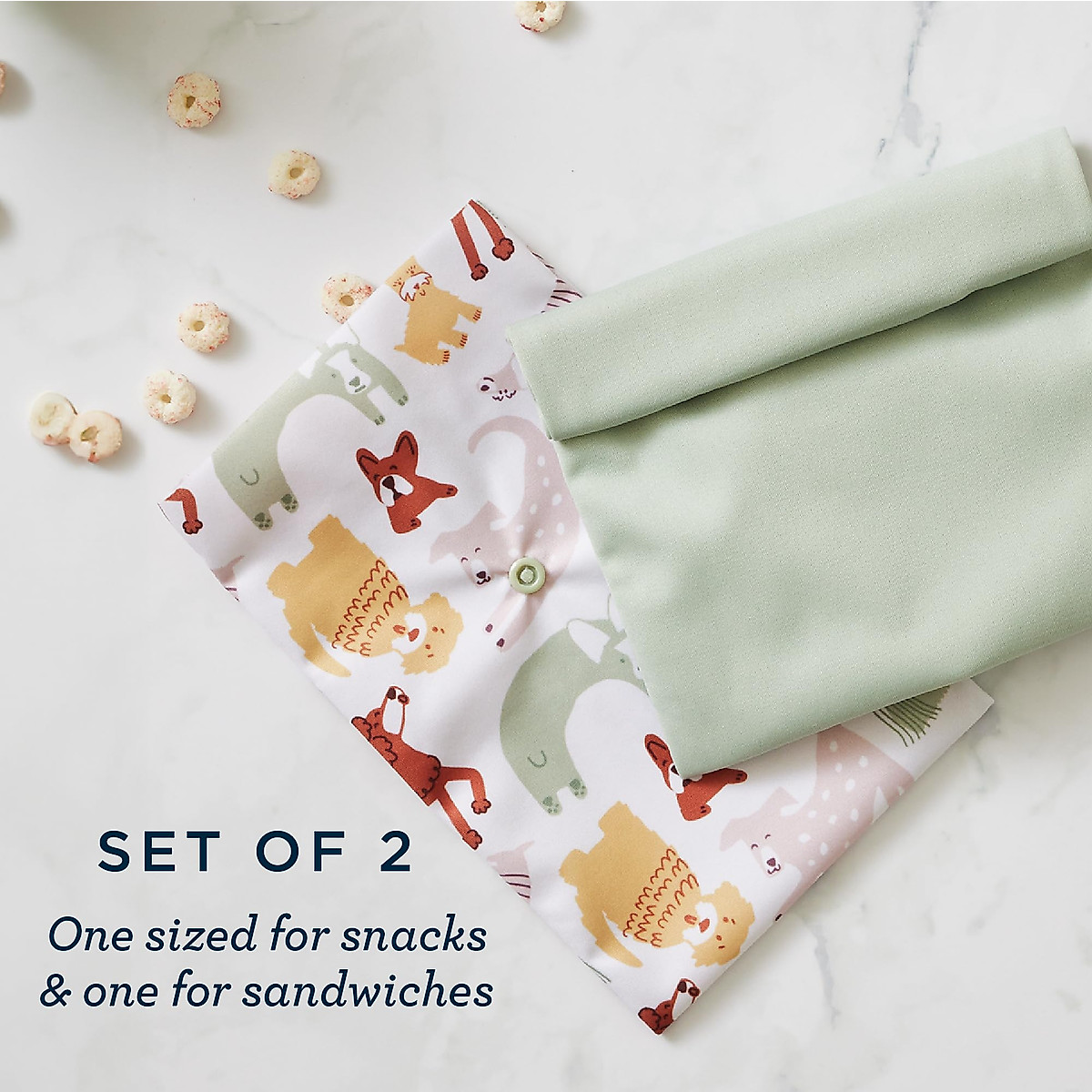 Esembly Snack + Sammy Pouches - Reusable Snack & Sandwich Bags| Silicone Storage Bag for Food | Microwave & Dishwasher Safe - Set of 2 - Fantastic Fungi + Forest