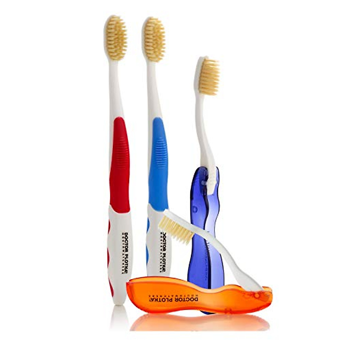 MOUTHWATCHERS Dr Plotkas Extra Soft Flossing Toothbrush, 2 Manual Soft Toothbrushes for Adults + 2 Folding Travel Toothbrushes, Good for Sensitive Teeth and Gums, 4 Pack - Colors Vary