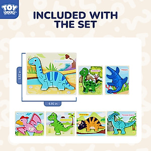 TOY Life Toddler Puzzles Ages 2-4, Wooden Puzzles for Toddlers 1-3, 7 Piece Dinosaur Puzzle 2 Year Old, Toddler Puzzles Ages 1-3, Toddler Boy Toys 2-3, Educational Toys for Toddlers 3-5