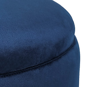 Joveco Round Velvet Storage Ottoman Set of 2 - Footrest Upholstered Footstool Side Table Seat Make Up Stool with Metal Band (Blue)