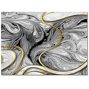Nordic Luxury Rug for Living Room, Abstract Gold Lines Black and White Marble Area Rugs, Non-slip Breathable Soft Washable Mat for Girls Room Bedroom Entryway Hallway Office 5x7ft