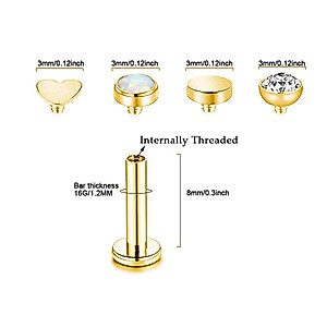 Gnoliew 16G 316L Stainless Steel Labret Monroe Lip Ring Studs Cartilage Helix Tragus Nose Piercing (A2,8mm(16G))