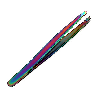 DDP 2PCS RAINBOW EYEBROW SCISSOR STRAIGHT & TWEEZER SLANT TIP FACIAL HAIR REMOVER CHAMELEON STAINLESS STEEL MAKEUP TOOL