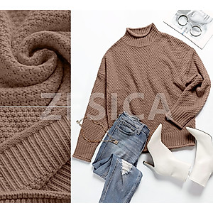 ZESICA Women's Turtleneck Batwing Sleeve Loose Oversized Chunky Knitted Pullover Sweater Jumper Tops,Khaki,Medium