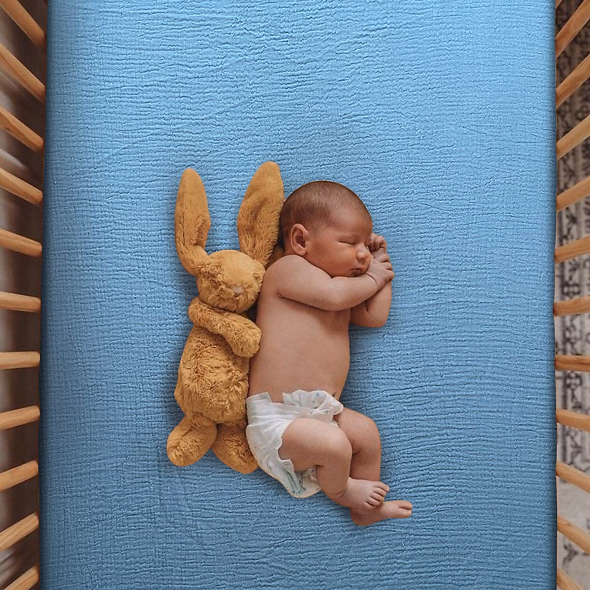 Muslin Crib Sheet, Muslin Fitted Crib Sheet, Soft Fitted Crib Sheet, Stretchy and Breathable Toddler Crib Sheet for Boys and Girls, Fits Standard Crib and Toddler Mattress (Dusty Blue)