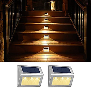 SEABLE Solar Step Light, Waterproof LED Solar Deck Lights Stainless Steel Solar Fence Lights for Garden Yard Patio Deck(Warm Light 2-Pack)