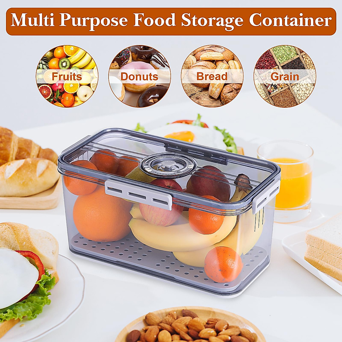 ANYPROLUS Bread Box for Homemade Bread, Bread Boxes for Kitchen Counter Airtight, Time Recording Bread Storage Container with Lid, Bread Containers Storage Airtight Loaf Bread Keeper, Grey