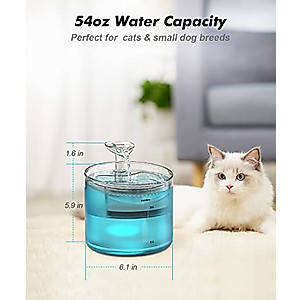 NPET WF100 Cat Water Fountain, 54oz/1.6L Automatic Pet Fountain Cat Water Dispenser with 2 Flow Modes, Light Quiet Pump for Cats