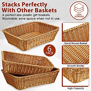 Eccliy 6 Pack Poly Wicker Bread Basket Imitation Rattan Woven Bread Baskets Woven Tabletop Food Fruit Vegetables Serving Basket for Restaurant Serving Display Home Outdoor Restaurant(15.7 Inch)