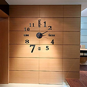 10inch-20inch Frameless DIY Wall Clock Black 3D Mute Round Shape Quartz Wall Clock Sticker DIY Wall Decoration for Home Living Room Bedroom Office Classroom