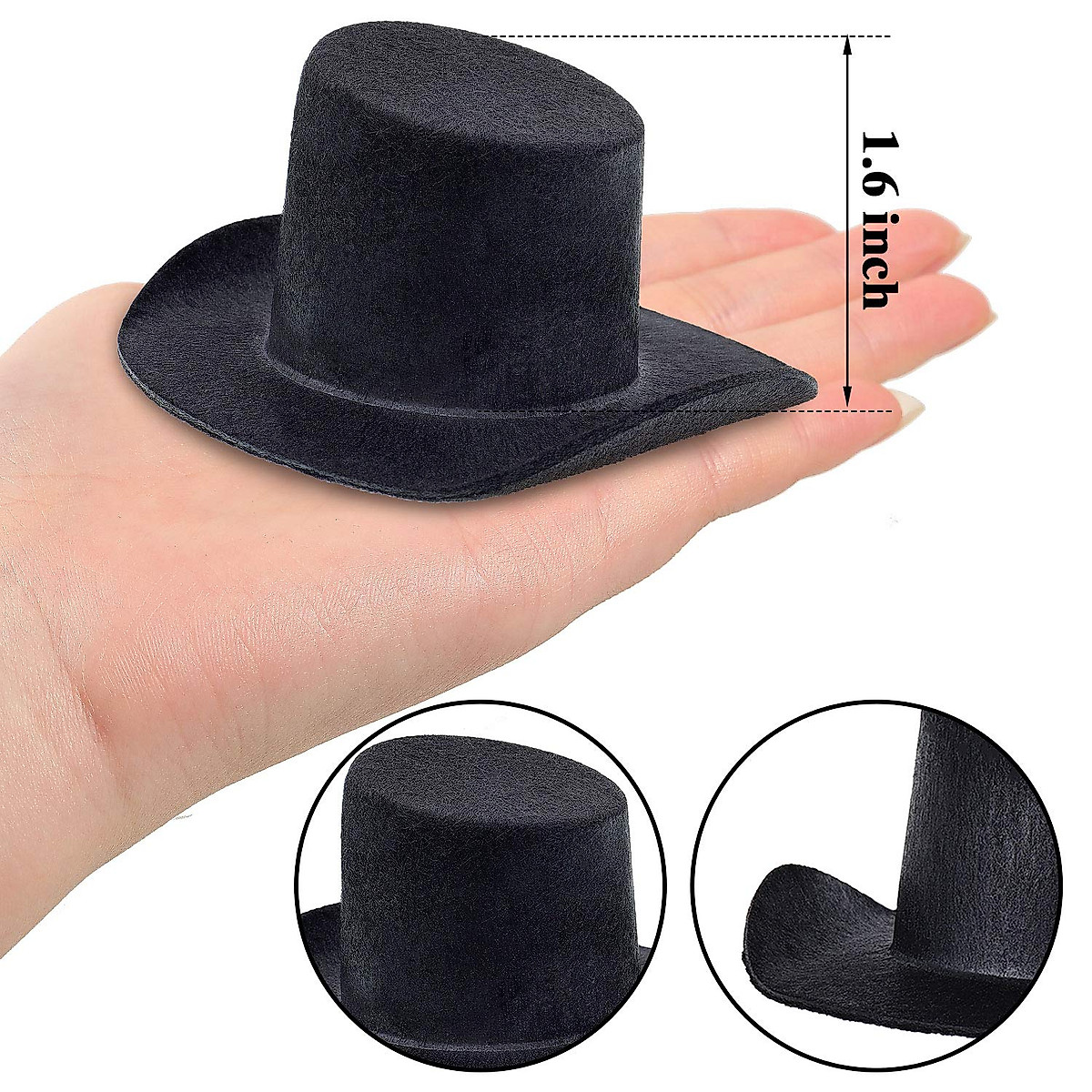 Skylety 8 Pieces Felt Top Hats Black Mini Top Hats Christmas Party Decoration for Your Snowman, Doll, or Other Craft Project