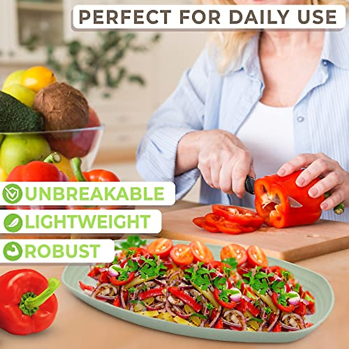 4Pcs Wheat Straw Plates and Bowls Sets - 11 Inch Dishwasher Safe Plates Microwave Safe Plastic Dinnerware Set - Unbreakable Dishes Wheat Straw Utensils - Kids Dinnerware Storage Set Reusable Plates