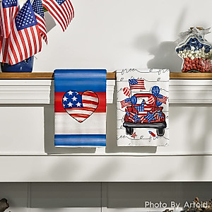 Artoid Mode Watercolor American Flag Gnome Truck 4th of July Kitchen Towels Dish Towels, 18x26 Inch Patriotic Decoration Hand Towels Set of 4