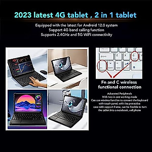 BROLEO 2 in 1 Tablet, 100‑240V 5.0 10.1 Inch Tablet Stereo Dual Speakers with Keyboard for Working (US Plug)