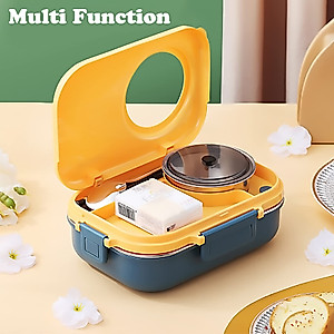 LANSKYWARE Stainless Steel Bento Box with Insulated Lunch Bag, 900 ml Lunch Box & 200 ml Soup Bowl, Blue & Yellow