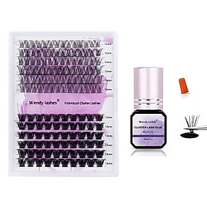 Cluster Lash Glue Black Sensitive Waterproof Lash Glue Long Lasting DIY Lash Glue and 2 Style Wide-stem Lash Clusters C/D Curl Thin Band Cluster Lashes