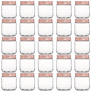 Fasmov 25 Pack 8 Ounce Clear Plastic Jars Containers with Rose Gold Lids, Round Empty Plastic Slime Storage Containers for Kitchen & Household Storage - BPA Free