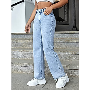 MakeMeChic Women's Straight Leg Jeans Casual High Waisted Denim Pants Light Wash A M