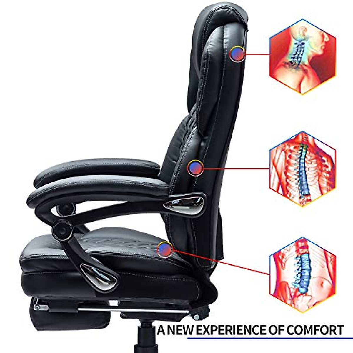 Kasorix Managerial and Executive Chair with Foot Rest, 400lbs Big and Tall Office Chair with Reclining Function,Office Chair for Heavy People,Oversized Office Chair Home Office Chair (Black)