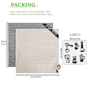 CAFEMASY Microfiber Barista Towels, 4pcs Set - Absorbent Cleaning Cloths with Hook for Espresso Machine, Steam Wand, Coffee Bar Counter