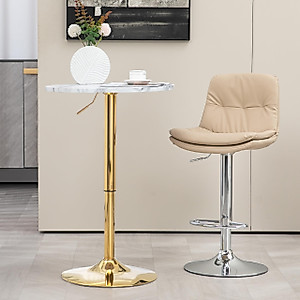 Finnhomy 24'' Round Cocktail Bar Table with Metal Base, Tall Bistro Pub Table, Adjustable 27.9''-35.4'' Counter Bar Height for Kitchen, Dining Room, Living Room, Easy Assembly, Gold