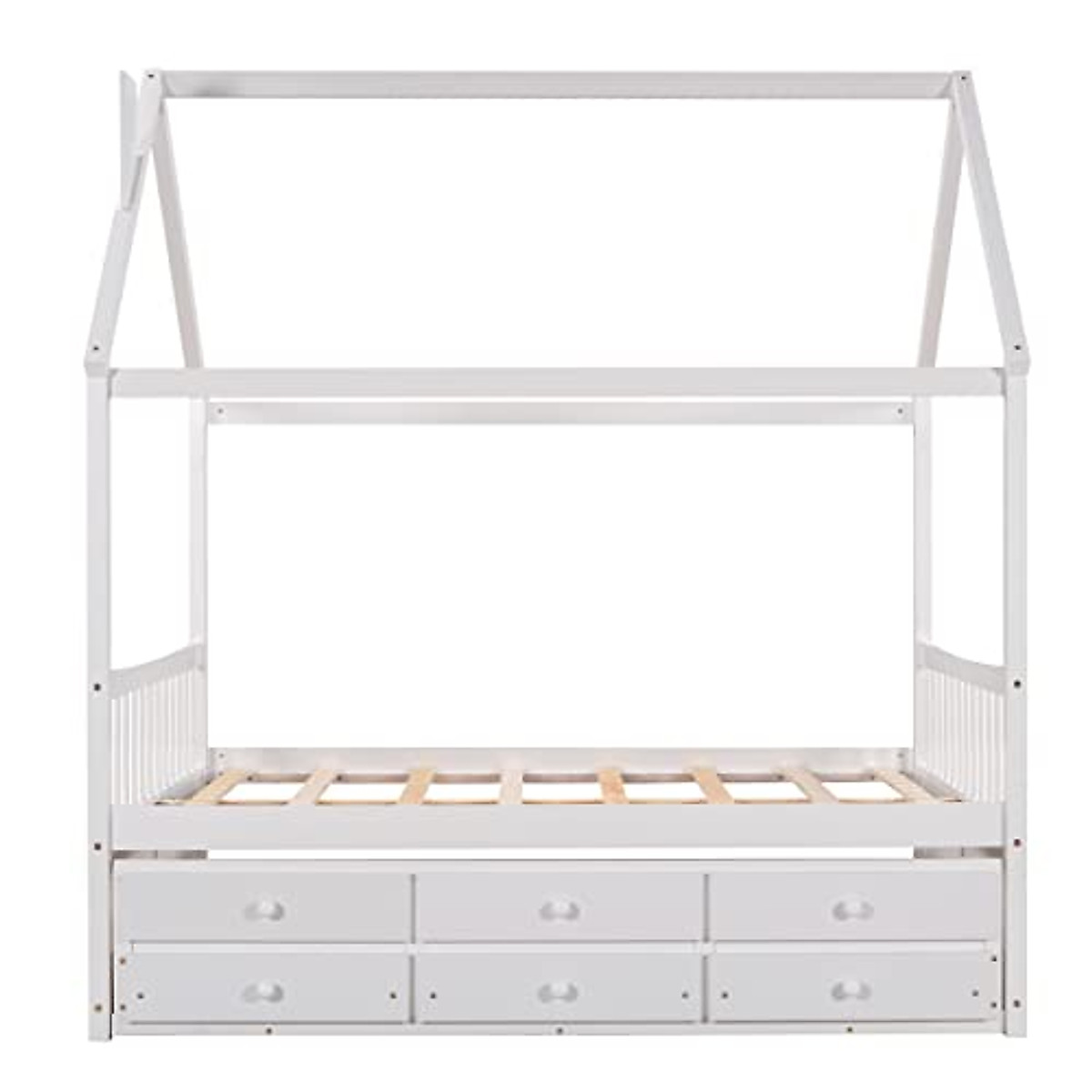 YuiHome Full House Bed with Trundle and 3 Storage Drawers, Full Captain's Beds Wooden Storage Daybed Frame for Kids Teens Boys Girls,No Box Spring Needed,White