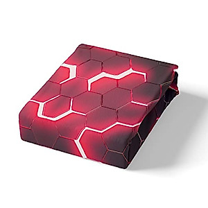 Feelyou 3D Honeycomb Duvet Cover Twin Size Geometry Hexagon Comforter Cover Glitter Print Bedding Set Red Bedspread Cover for Kids Boys Girls Adults 2Pcs