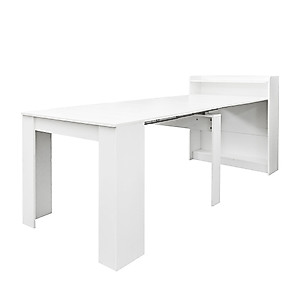 ShopBOPP Expandable Dining Table with Storage＆Sideboard, Wood Convertible Console to Extendable Kitchen Table, Multipurpose Collapsible Drop Leaf Extension, Entryway Cupboard Extra Long Dining Table