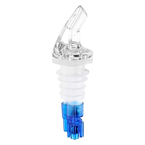 (Pack of 6) Measured Liquor Pourers, 0.875.oz, No Collar Clear Spout Bottle Pourer with Blue Tail