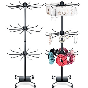 BBTO 2 Pcs Rotating Display Stand Jewelry Display Rack with Hooks Metal Earrings Stand for Vendors Necklace Bracelet Selling(Black,28.35 x 11.81 Inch)