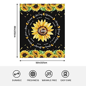 Healing Throw Blanket with Inspirational Thoughts, Sunflower Blanket for Women, Cozy Soft Inspirational Throw Blanket, Warm Fleece Blanket Gifts for Birthday Christmas Thanksgiving 50x60 Inches