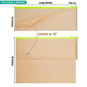Pre-Taped Masking Paper with Dispenser - 18" x 66' Painters Paper and Tape Attached for Painting House, Automotive Paint Masking Paper Roll for Windows, Cars, Auto-Body (1 Dispenser 1 Refill)