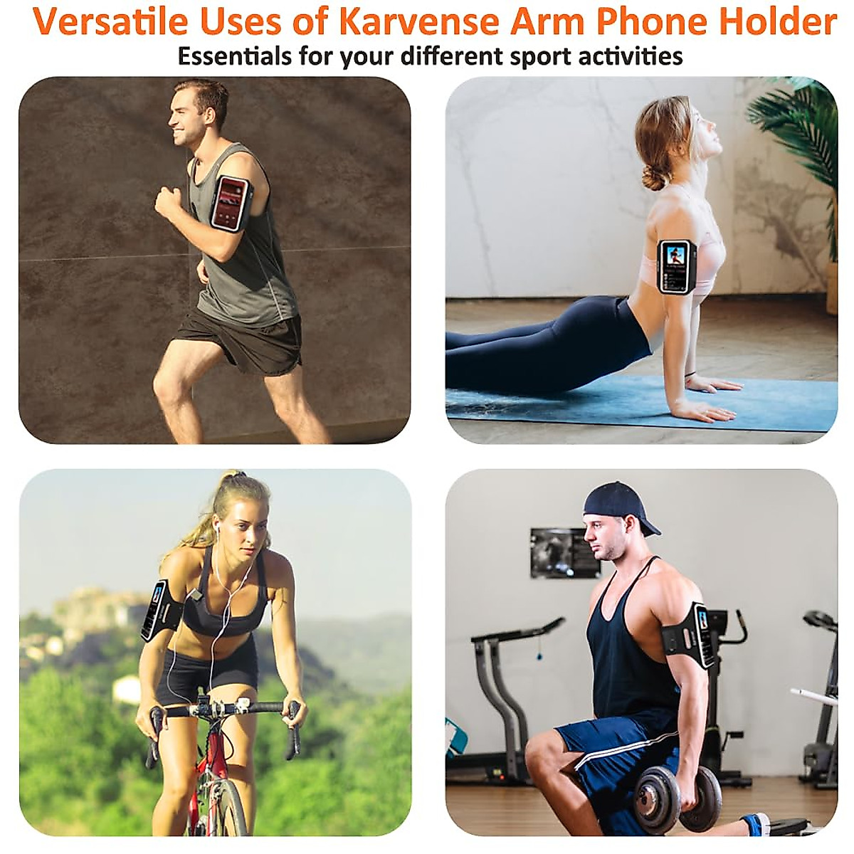 Karvense Running Phone Holder, Arm Band for Running for iPhone & Samsung Galaxy, Cell Phone Armband Holder for Walking, Gym, Workout, Men, Women, w/Adjustable Strap & Zipper Pocket (Black-L)