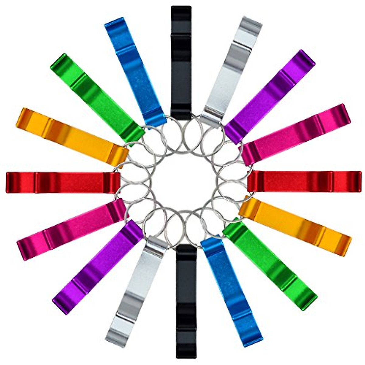 cnomg 16 pcs 8 Colored Metal Bottle Opener, Split Key Ring Chain Keychain Bulk Aluminum Pocket Claw Bar Soda Beverage Beer Bottle Opener