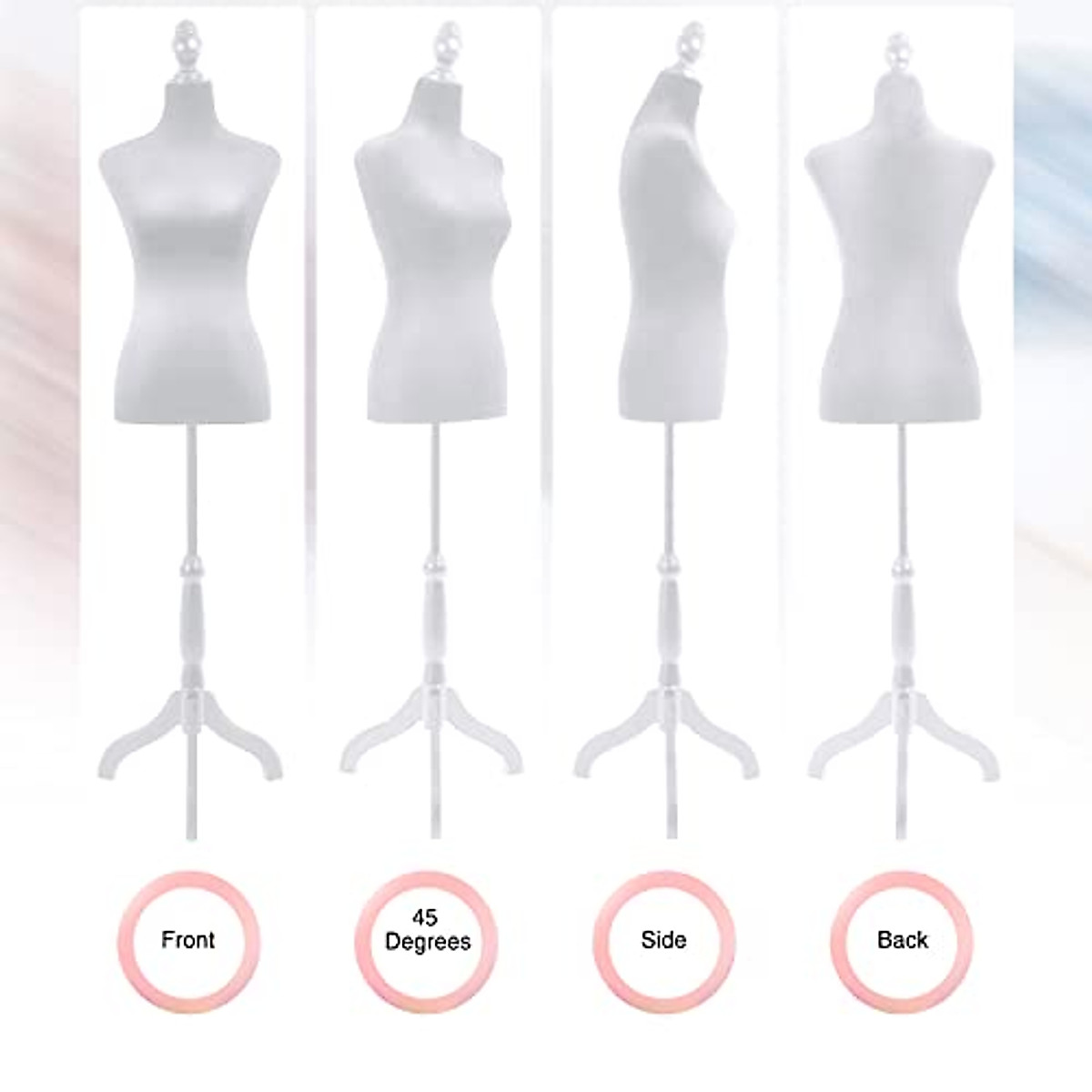 Dress Form Mannequin Torso with Wooden Tripod Stand, 50-63 inch, Adjustable Height for Clothing Display, Sewing, Photographing, Portable Female Body Shape,White