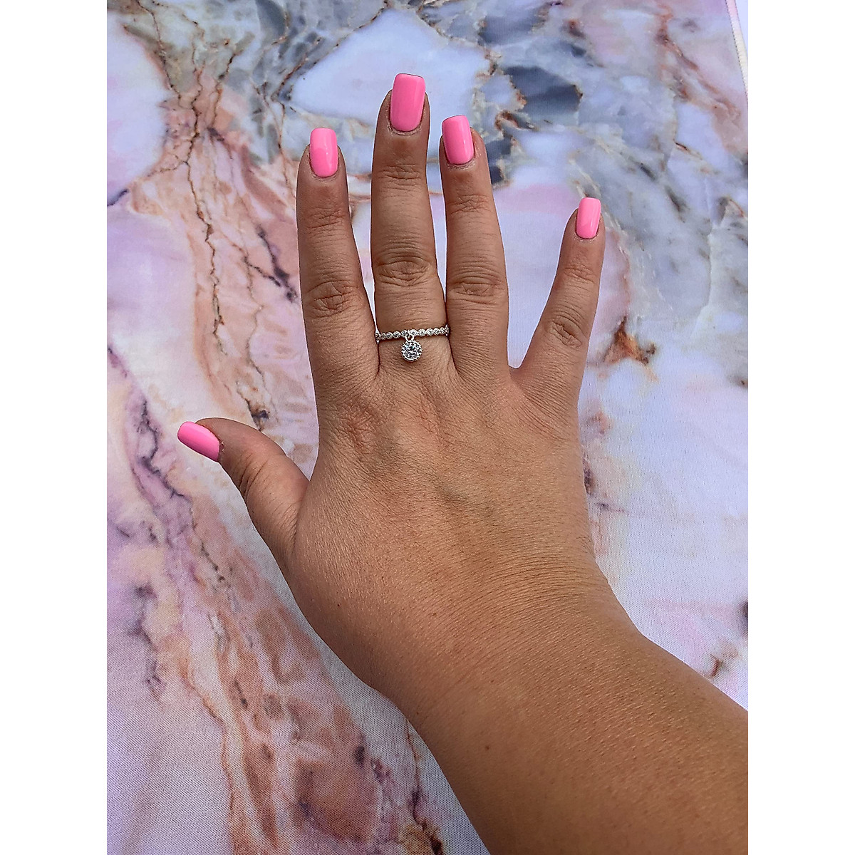 SILVERCLOSEOUT Rhodium Plated Sterling Silver Womens Thin Stackable Cz Cubic Zirconia Dangling Charm Ring - Size 11