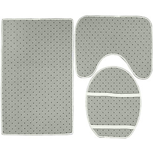 Funny Highland Cow Bathroom Rugs Sets with U-Shaped Mat, Toilet Lid Cover, Non-Slip Bathroom Rugs Carpet, Farmhouse Western Cattle Bull on Grey Marble Water Absorbent Bath Rugs, 3 Pcs