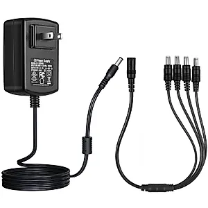 [UL Listed FCC] AC 100-240V to DC 12V 2A Power Supply Adapter 5.5mm x 2.1mm Switching +4 Split/ 4-Way Power Cable for CCTV Security Camera DVR NVR Led Strip