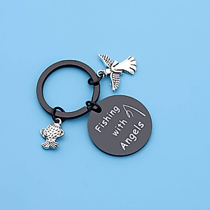 POTIY In Memory of Dad Keepsake Fishing with Angels Keychain Dad Grandfather Memorial Keychain RIP Gift Loss of Brother Gift (Black Keychain)