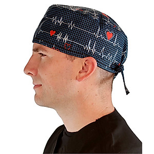 Sparkling EARTH Heartbeats on Navy - Unisex Classic Surgical Style Scrub Working Cap - Built in Sweatband- 100% Cotton - Made in The USA!