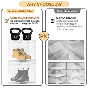 Shoe Boxes Large Clear Stackable with Magnetic Door Storage for Sneaker Boot Container with an Adjustable Divider, Big Display Storage Box with Lids (3 Pack)